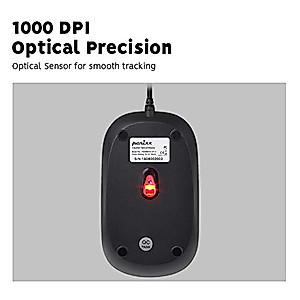 Perixx Perimice-201 Wired PS2 Optical 3 Button Mouse with 800 DPI and Illuminated Wheel, Black