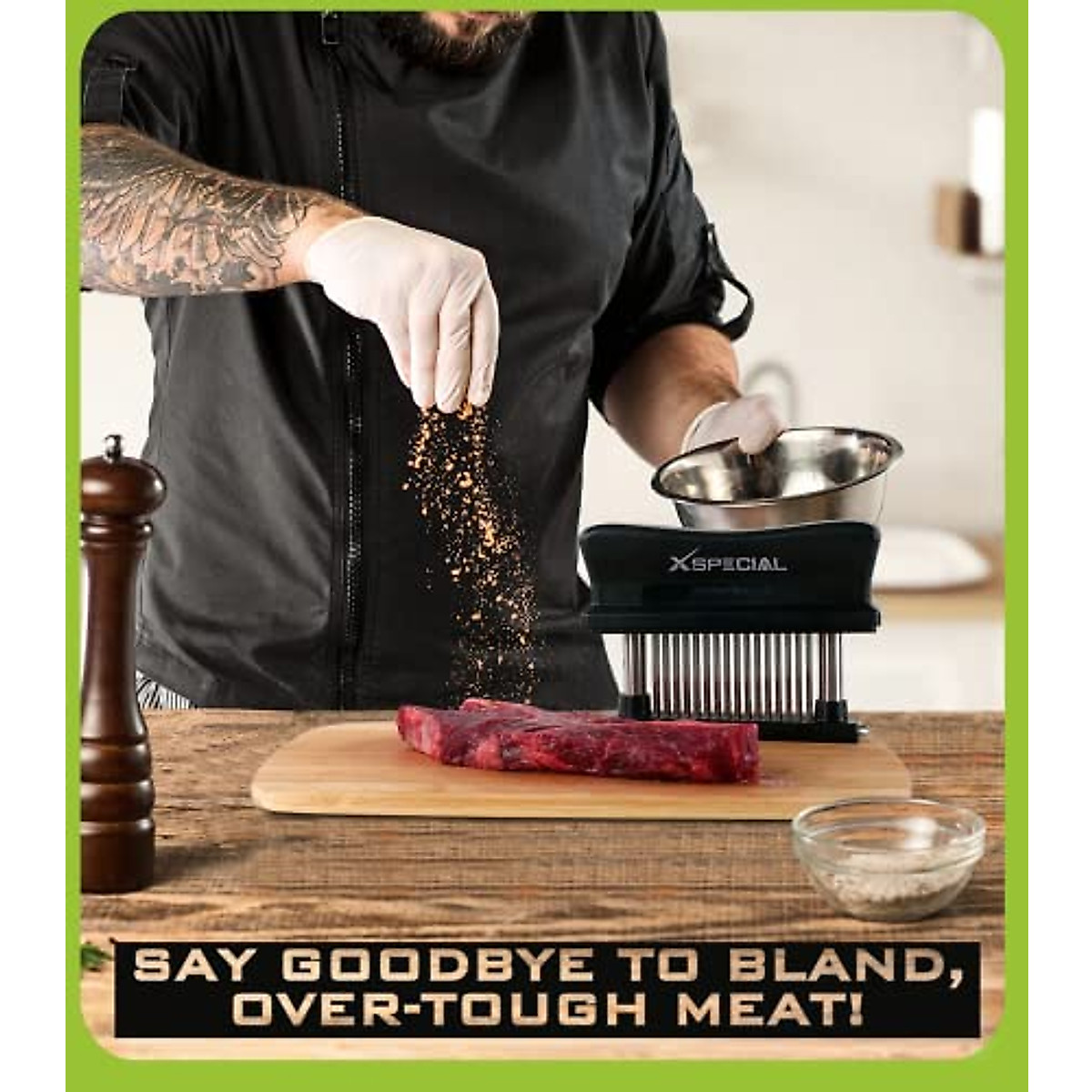 XSpecial Meat Tenderizer Tool 48-Blades Stainless Steel - Ease to Use & Clean - Kitchen Gadgets Tools with Sharp Needle Makes The Toughest Steak Tender - No More Pounder Meat Hammer Or Meat Mallet