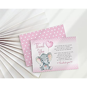 Pink Elephant Baby Shower, Thank You Cards 20 Count Pre-written Thank You Cards, Baby Sprinkle Pink Dots