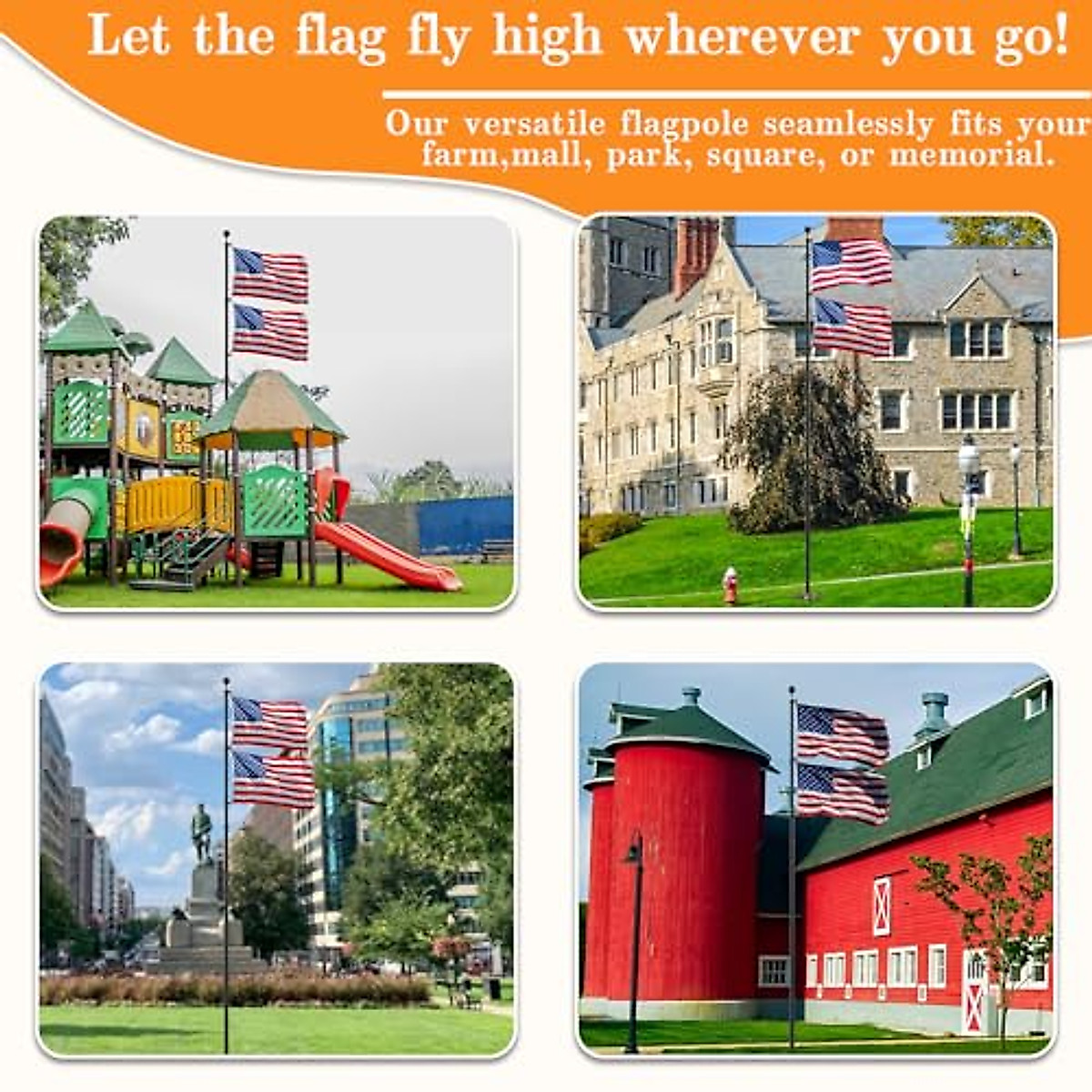 SCWN Flag Pole for Outside in Ground-25FT Telescoping Extra Thick Heavy Duty FlagPole for Yard,with 3x5 American Flag,Telescopic Adjustable Outdoor Flag Poles,for Commercial or Residential(Black)