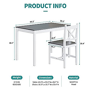 mecor 5-Piece Kitchen Dining Table Set, Pine Wood Dining Table and 4 Chairs Dinette Table Kitchen Room Furniture，Grey