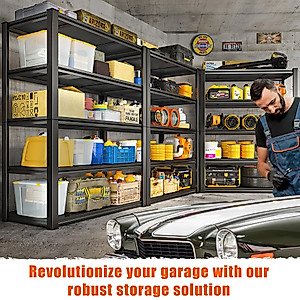 Raybee Storage Shelves Heavy Duty Garage Shelving, 2 Pack, Heavy Duty Shelving Loads 2050Lbs, Adjustable 5-Tier Metal Shelves for Storage, Garage Shelves Heavy Duty for Warehouse,Pantry,Kitchen