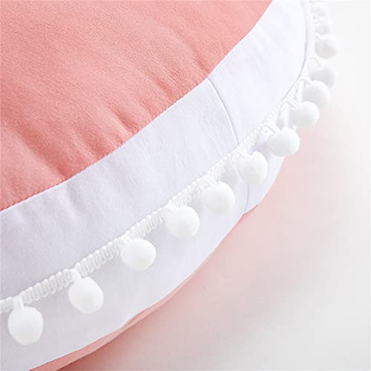 Pink Round Rug for Nursury,Pom Pom Circle Rug 3'X3' for Kids Room,Soft Cotton Carpet for Teen Girls Room, Circular Rug for Nursery Room,Crawling Mat for Baby