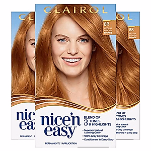 Clairol Nice'n Easy Permanent Hair Dye, 8R Medium Reddish Blonde Hair Color, Pack of 3