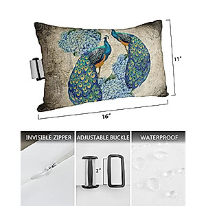 Prime Leader Recliner Head Pillow Ledge Loungers Chair Pillows with Insert Rustic Peacock Lumbar Pillow with Adjustable Strap Outdoor Waterproof Patio Pillows for Couch Beach Pool Office Chair, 2 PCS