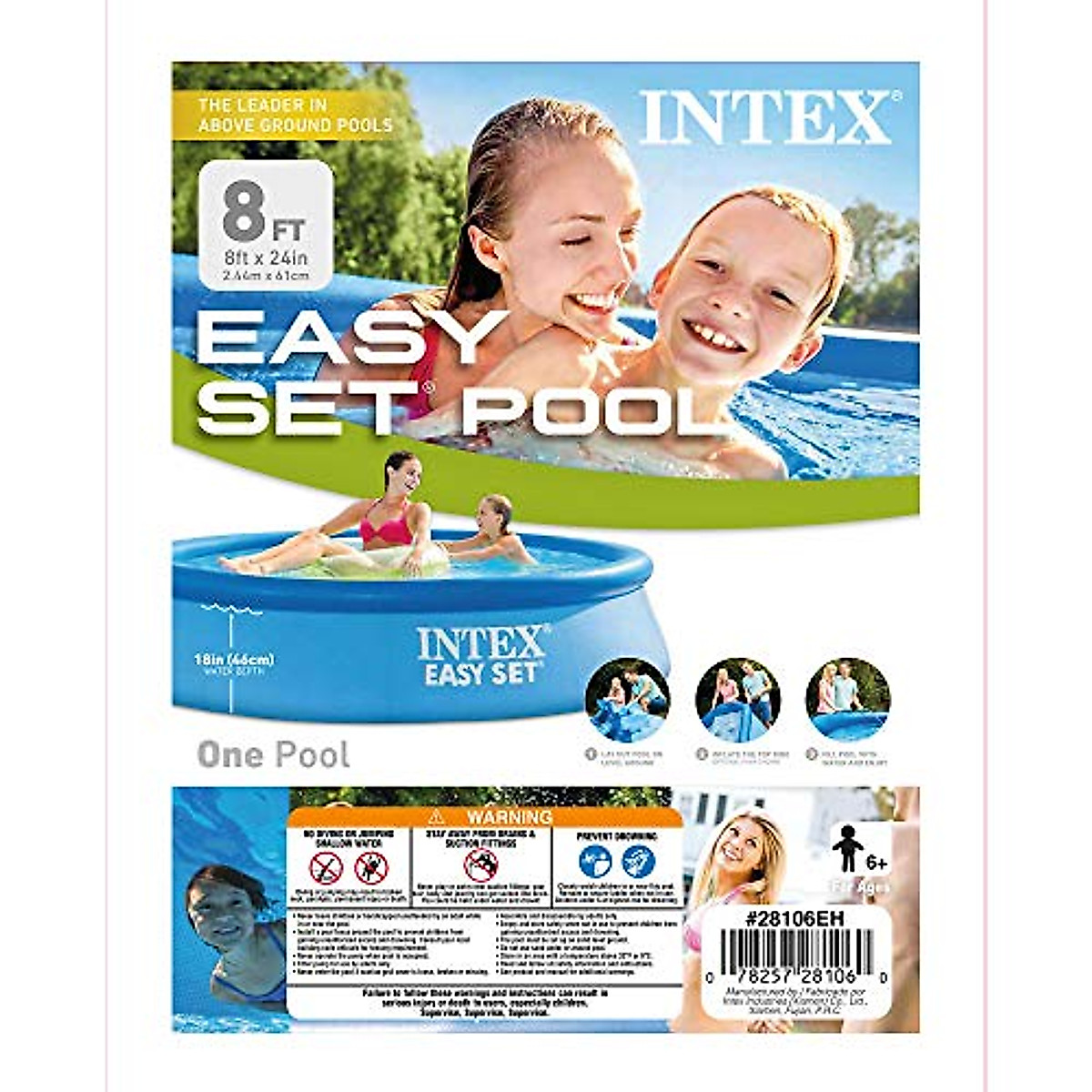 Intex 28106EH 8 x 2 Foot Round Easy Set Inflatable Above Ground Outdoor Backyard Swimming Pool with 513 Gallons of Water, Blue (Pool Only)