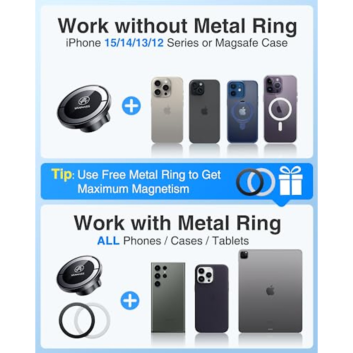 VANMASS Magnetic Cell Phone Holder for Car [2024 True Military-Grade] for MagSafe Car Mount Suction Cellphone Stand for Dashboard Windshield Vent, Magnet Dash Mobile Accessories for iPhone Android