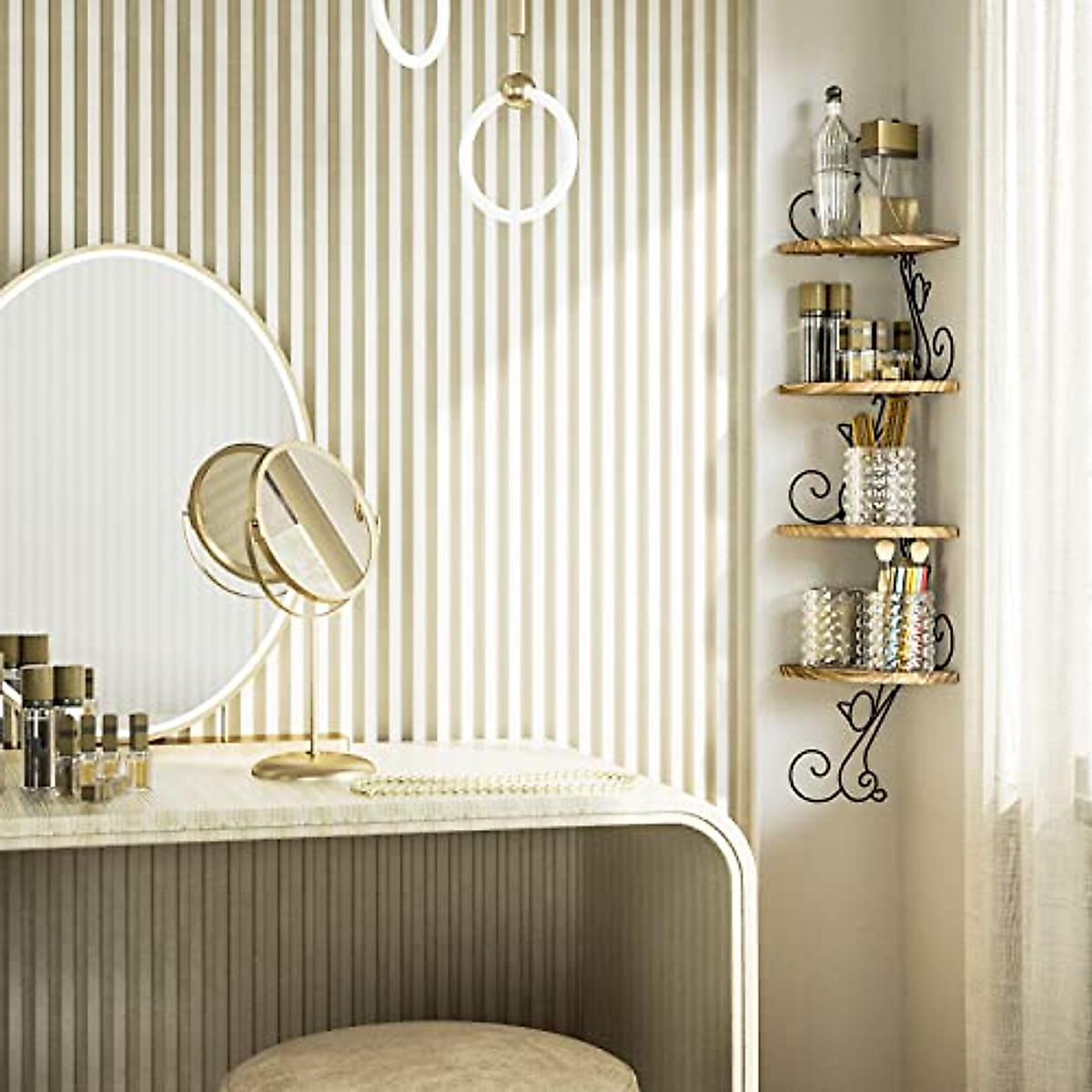 Alsonerbay Wall Mount Corner Shelves 4 Tier Floating Corner Storage Wood Shelves Decorative Rustic Radial Shelf in Cat Shape Carbonized Black