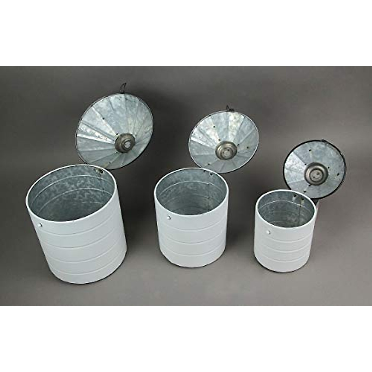 Set of 3 Black and White Vintage Farmhouse Tin Silo Canisters