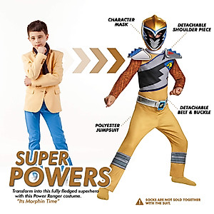 Gold Power Rangers Costume for Kids. Official Licensed Gold Ranger Dino Charge Classic Power Ranger Suit with Mask for Boys & Girls, Medium 7-8