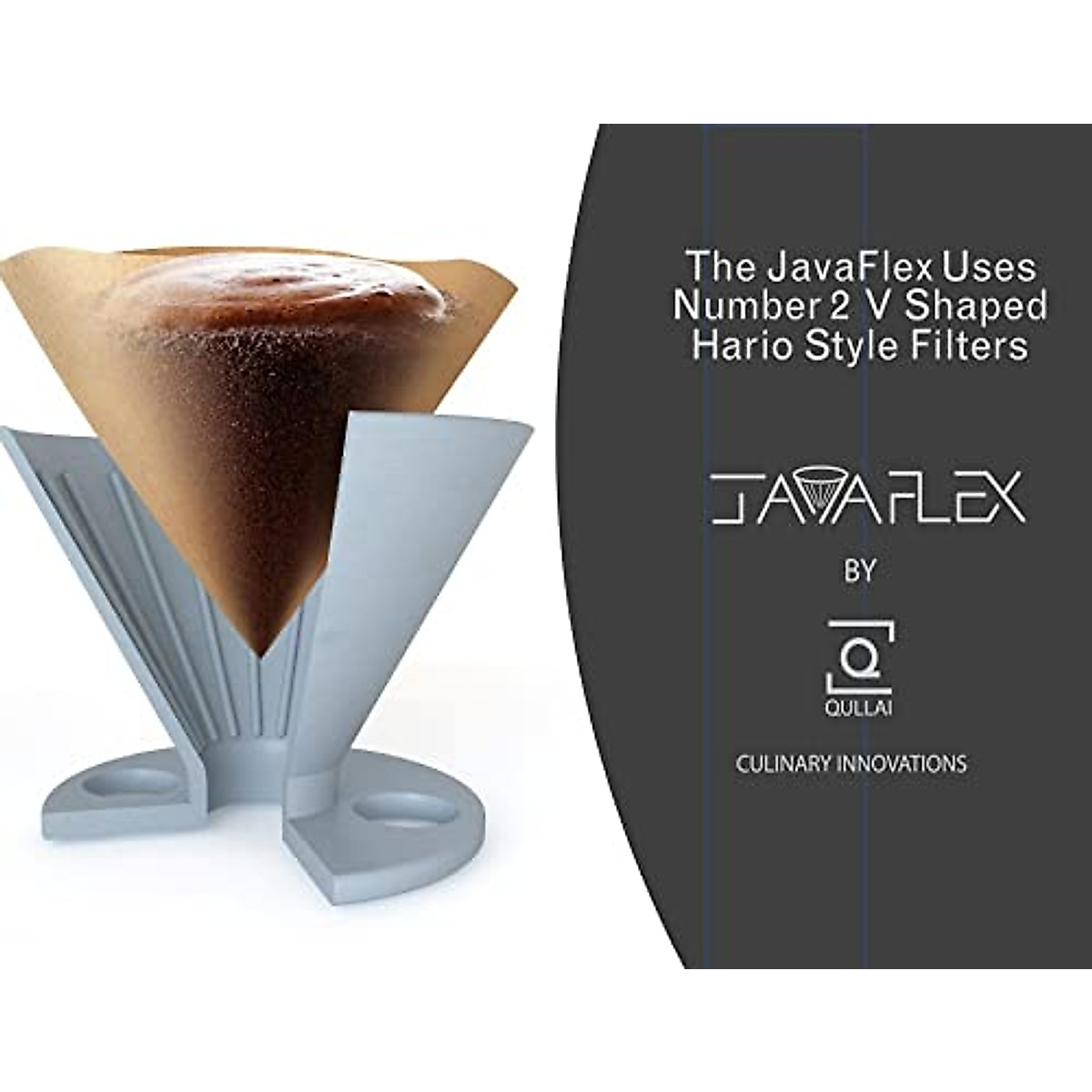 Qullai The Original JavaFlex Premium Foldable Silicone Pour Over Coffee Maker and Storage Pouch. Uses #2 V60 Cone Coffee Filters