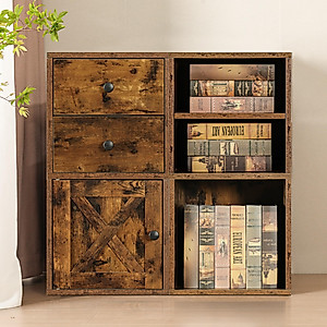 FUSUNBAO Magic DIY Cube Storage Organizer Stackable Cubes for Home Books Clothes Toy -Modular Cubby Storage System -Closet Organizer -Bookcase Closet (Antique Brown, Door Cube)