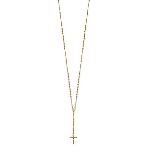 Diamond2Deal 14k Yellow Gold Diamond-cut 3mm Beaded Semi-solid Rosary Necklace Fine Jewelry Gift for Women