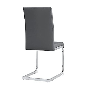 Modern Dining Chairs Set of 4, Kitchen Modern Metal Chairs with Faux Leather Padded Seat High Back and Sturdy Chrome Legs, Chairs for Dining Room, Grey