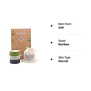 Chloven 30 Pack Reusable Makeup Remover Pads - Bamboo Cotton Rounds for Toner, Washable, Eco-Friendly for All Skin Types with Cotton Laundry Bag