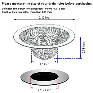 Seatery 2PCS Tub Drain Hair Catcher - 2.75 inch Shower Drain Mesh Strainer, Stainless Steel Shower Bathtub Drain Cover, Bathroom Sink Strainer Filter Basket for Bathroom Sink, Wash Basin Floor Drain
