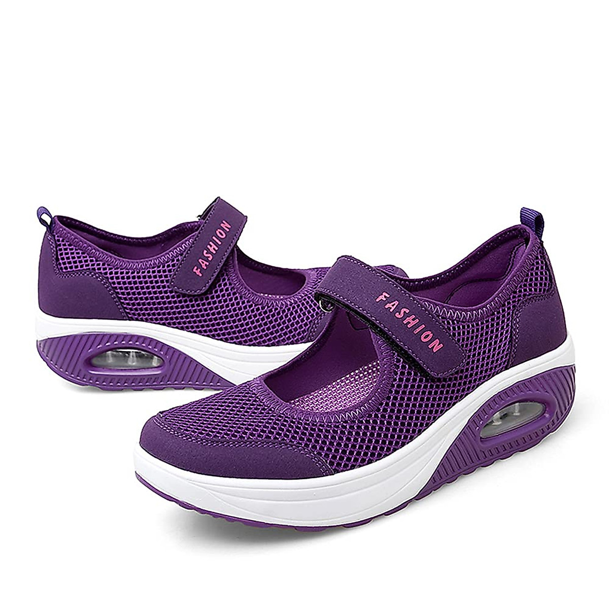 TBBY Women's Casual Air Cushion Platform Mesh Mules Sneaker Nurse Shoes Mary Jane Shoes Purple