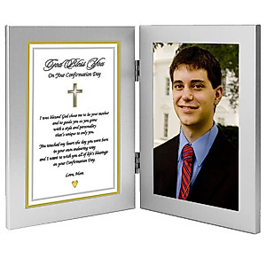 Confirmation Gift for Son or Daughter, Poem from Mom in Double Frame, Add 4x6 Inch Photo Silver