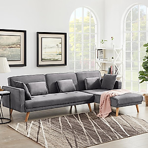 Eafurn L-Shaped Convertible Sectional Sofa with Chaise Lounge and Adjustable Spilt Backrest,3 Seater Soft Velvet Sleeper Couch Bed with Wooden Legs,Tufted Corner Sofa & Couch with Throw Pillows