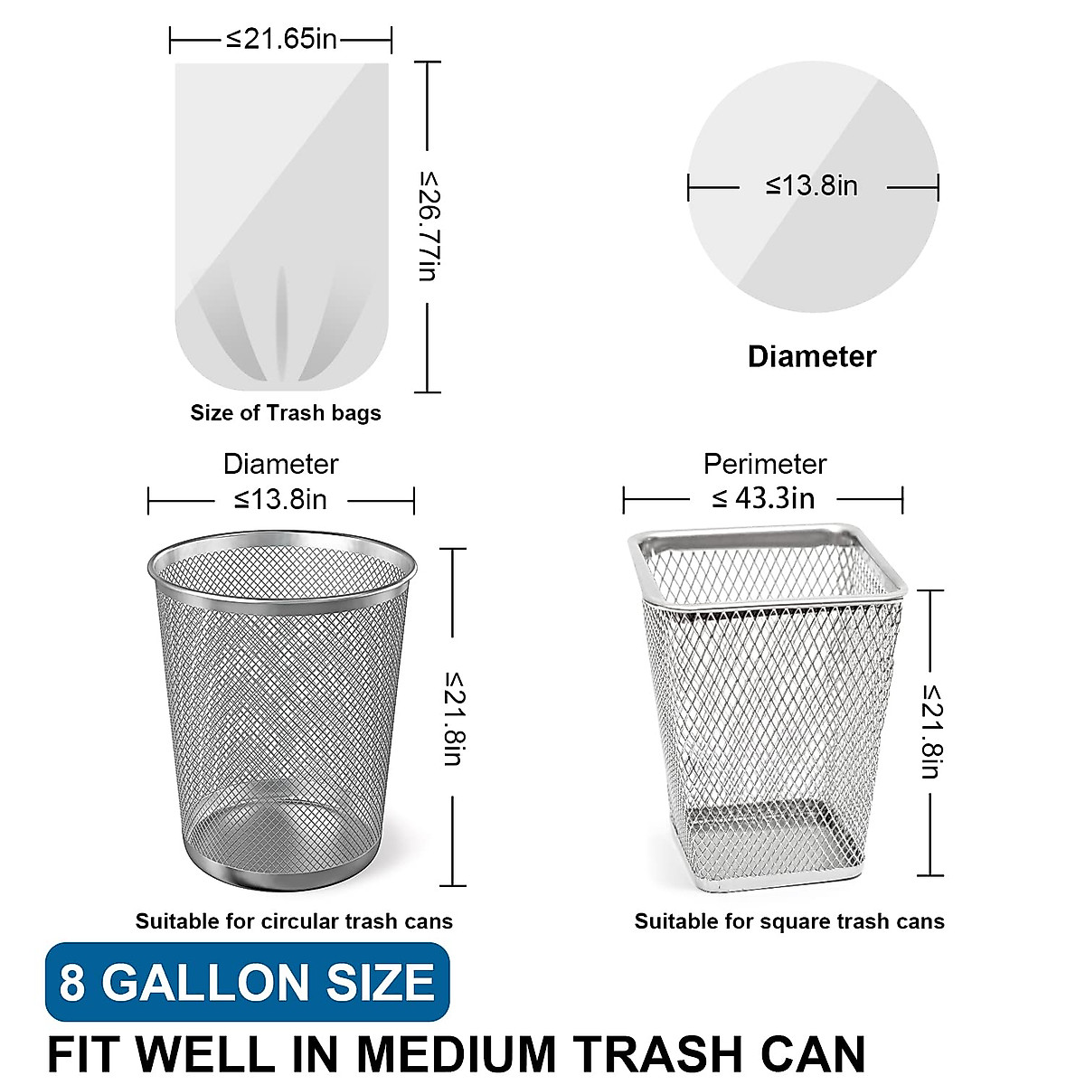T.FORING 8 Gallon Trash Bags Drawstring 1.2 Mil - 100 Count White Medium Garbage Bags Unscented, 30 Liter Thick Plastic Trash Can Liners for Home Kitchen Bathroom