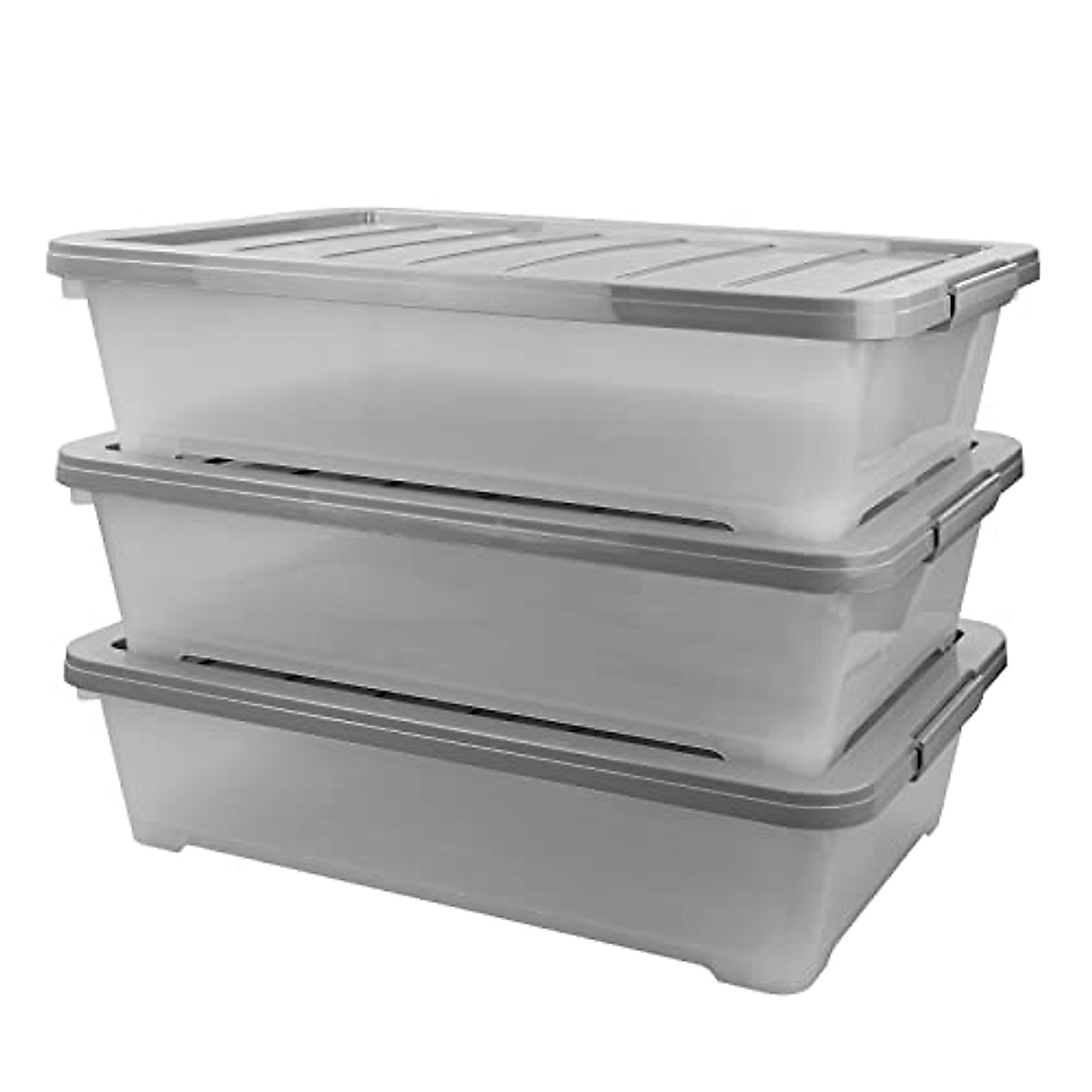 Teyyvn 3-Pack Clear Plastic Under Bed Storage Boxes, 40 Quart Under Bed Latching Box with Wheels