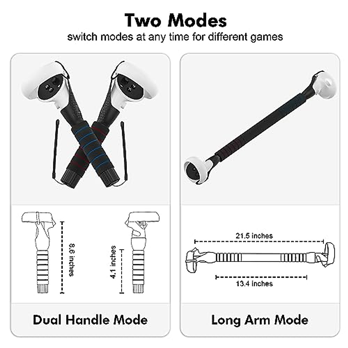 AMVR Gorilla Tag Long Arms Beat Saber Handles for Oculus Quest 2/Quest/Rift S, VR Controller Extension Grip Accessories 2 in 1 Sticks Attachment to Enhance VR Experience, Reinforcement with Tie Wraps