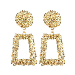 Hollow Geometric Large Square Dangle Earrings Metal Statement Drop Earrings Punk Bohemian Raised Textured Design Big Hoop Earrings for Women Fashion Jewelry