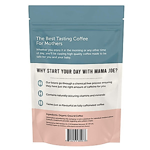Mama Joe Organic Half Caff Coffee [Ground] - Low Acid, Low Caffeine Coffee for Pregnancy - Naturally Decaffeinated Using Mountain Water