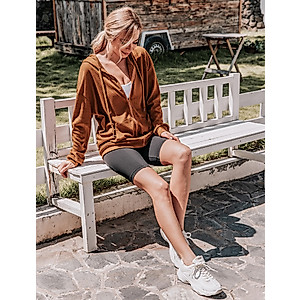 Cowasto Women Full Zip Up Hoodies Long Sleeve Casual Zipper Sweatshirt With Pocket Dark Brown