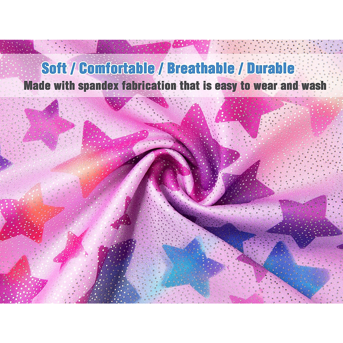 TENVDA Gymnastics Leotards for Girls 7-8 Years Old Sparkly Hotpink Stars Print Tank Biketard with Shorts Kids Unitard