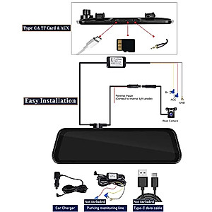 9.66" Mirror Dash Cam Front and Rear with Wireless CarPlay Android Auto Rear View Mirror Camera for Cars & Trucks, Enhanced Night Vision, IPS Touch Screen, Voice Control, Dual Cameras+32G Card, 7V-36V