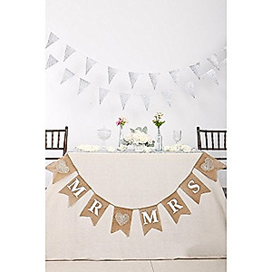 Koker MR and MRS Burlap Flag Garland for Wedding Banner, Bridal Shower, Engagement Photo Prop Backdrop Decorations, 8pcs
