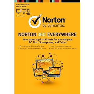 Norton 360 Everywhere - 1 yr Protection for up to 5 Devices [Old Version]
