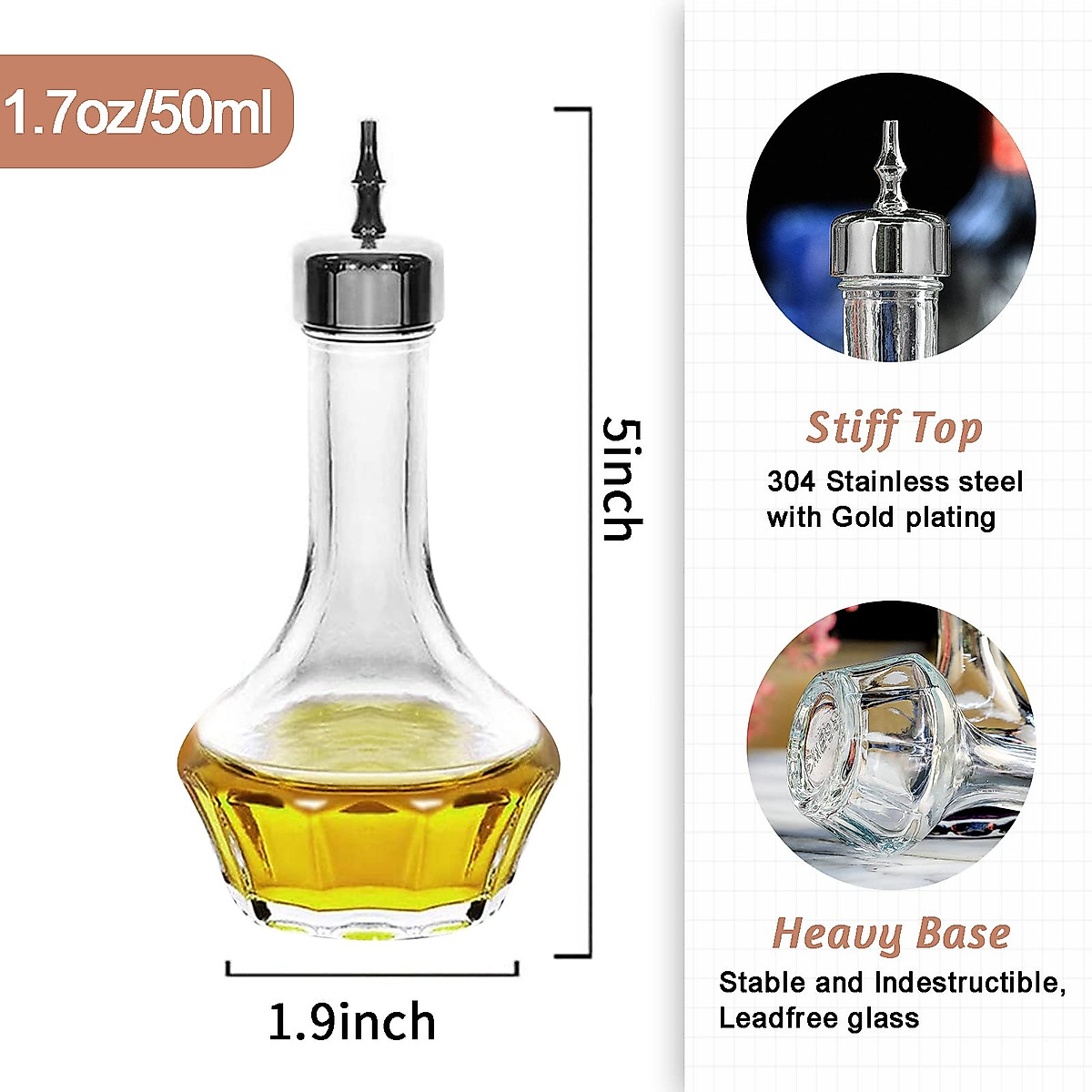 LINALL Bitters Bottle Set of 3 - 1.7oz/50ml Dasher Bottles with Stainless Steel Gold Rose Gold and Matte Black Dasher Top Professional Bar Tool for Making Craft Home Bar and Restaurant