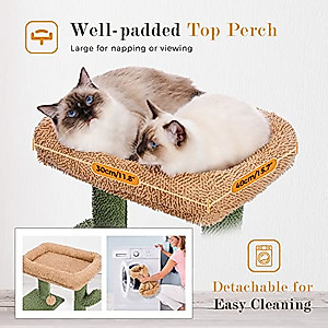 PAWZ Road 41 Inches Cactus Cat Tower with Sisal Covered Scratching Post and Cozy Condo for Indoor Cats, Cat Climbing Stand with Plush Perch &Soft Hammock for Multi-Level Cat Play House