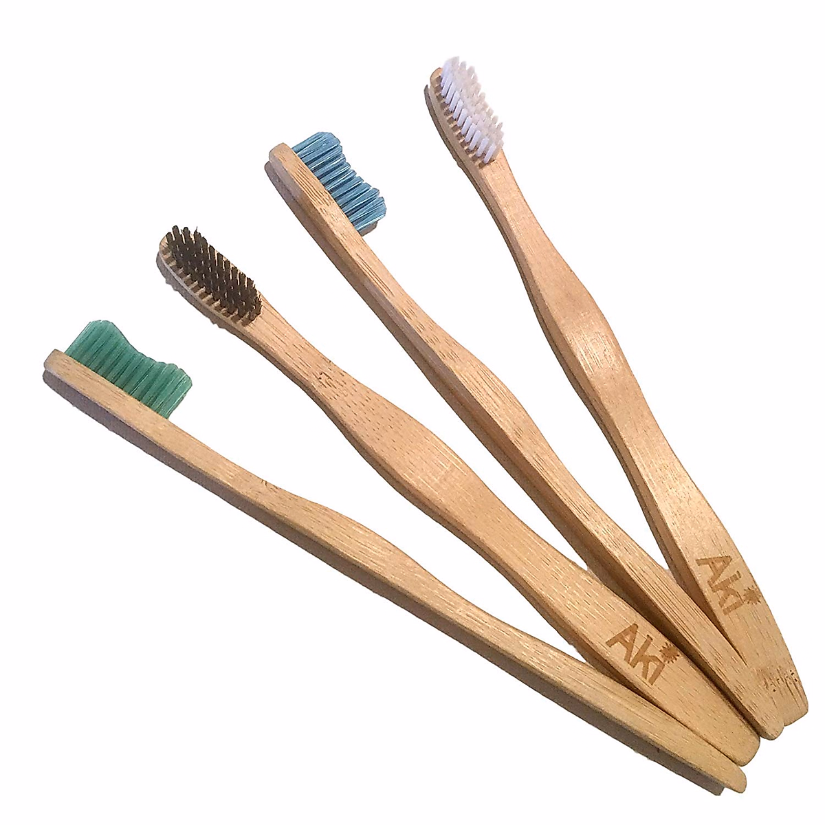 Bamboo Toothbrush 4-Pack Medium Multi-Colored Bristles Family Pack Biodegradable by Aki NEW