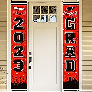 2023 Graduation Party Decorations Porch Sign Banner Red Large Congrats Grad Party Supplies Decorations Door Banner for Graduation Party