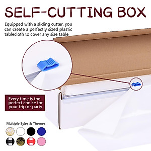 Kesfey White Plastic Tablecloth Roll 54 inch X 120ft White Premium Disposable Plastic Table Cloth Roll with Easy Slide Self Cutter Box- Cut to Any Size Disposable Tablecloth for Picnic Birthday Party