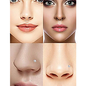 SCERRING 20G Nose Rings Hoop Stainless Steel Bone L Shaped Screw CZ Heart Nose Studs Cartilage Tragus Earrings Piercing Ring Hoop Body Jewelry Set 48PCS Mix Color 1#