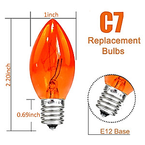 CHYParty 25 Pack C7 Replacement Bulbs, 5W Orange Light Bulbs, Halloween Christmas Light Bulbs for Outdoor String Lights Patio Wedding Decor, E12 Candelabra Base, Incandescent Night Lights