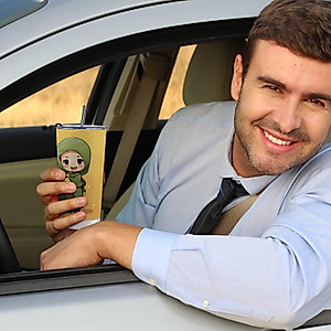 FZMTLDS Cartoon Muslim Girl Tumbler 20oz Stainless Steel Water Bottles with Handle Leak-proof Large Capacity Car Cup Travel Mug Insulated Coffee Cup Gifts for Women Men