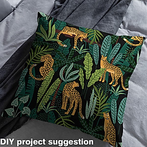 Erosebridal Leopard Fabric by The Yard Cheetah Print Upholstery Fabric Hawaiian Tropical Leaves Decorative Fabric Wildlife Animal Safari Indoor Outdoor Fabric, Waterproof, Green, 1 Yard