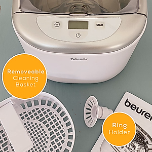 Beurer Professional Ultrasonic Cleanser with Digital Timer for Jewelry, Rings, Coins, White, 18.5 Fl Oz