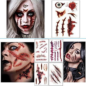 ROSSENZURA Halloween Zombie Makeup, 24 sheets Zombie Tattoos, Zombie Makeup Kit, Halloween Makeup Kit for Women Men Halloween Party Cosplay