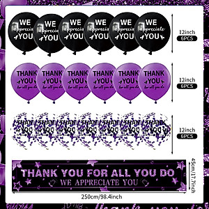 We Appreciate You Decorations Purple Black We Appreciate You Banner with 18 Balloons Thank You Yard Sign for Teacher Employee Staff Poaster Doctors Nurse Volunteer Appreciation Week Party Decor