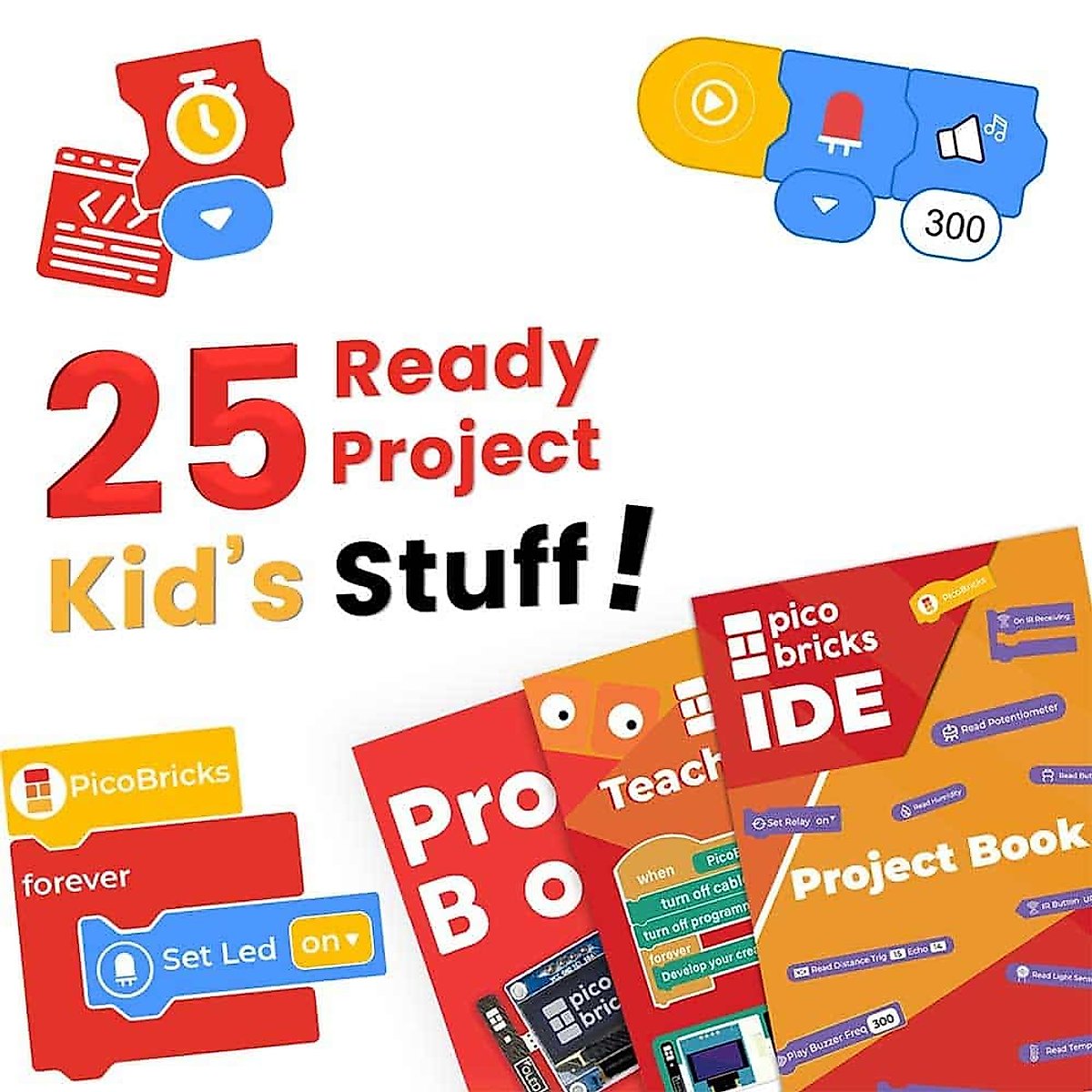 PicoBricks Raspberry Pi Pico W Starter Kit - 26 Pieces DIY Project Kit with 3 Learning Book and 25 Project Videos, Raspberry Pi Starter Kit, Raspberry pi pico, Raspberry pi kit