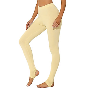 Allegra K Women's Leggings Solid Color Elastic Waistband Stirrup Pants X-Small Yellow