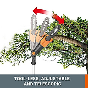 WORX 20V Cordless 8" Pole Chain Saw with Hedge Trimmer Attachment WG908 Garden Combo, 1 * 2.0Ah Battery & Charger Included