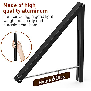 Anjuer Laundry Room Clothes Rack - Wall Mounted Retractable Folding Clothes Hanger Drying Rack for Laundry Room Closet Storage Organization, Aluminum, Easy Installation (Black)