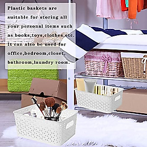 2 Pack Plastic Basket,White Plastic Storage Basket,Pantry Storage Bins,Mini Laundry Basket,Small Plastic Storage Bins for Kitchen,Bathroom Organizing